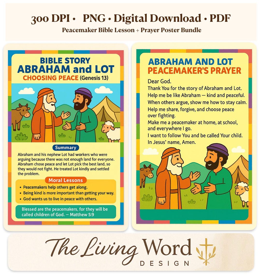 Abraham and Lot Bible Story Poster Set | Peacemaker Prayer & Moral ...
