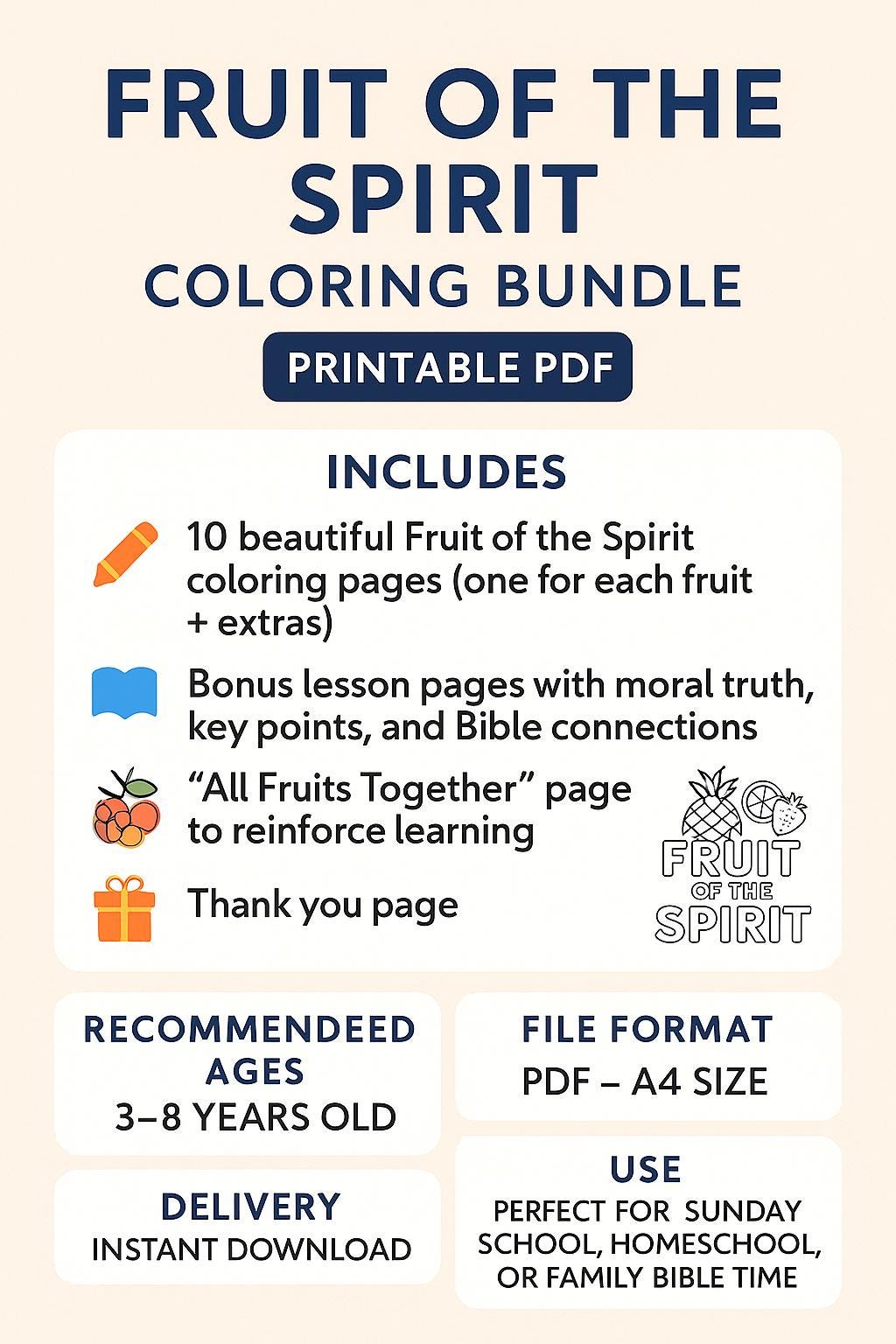 Fruit of the Spirit Coloring Pages: Bible Lesson Printable (PDF ...