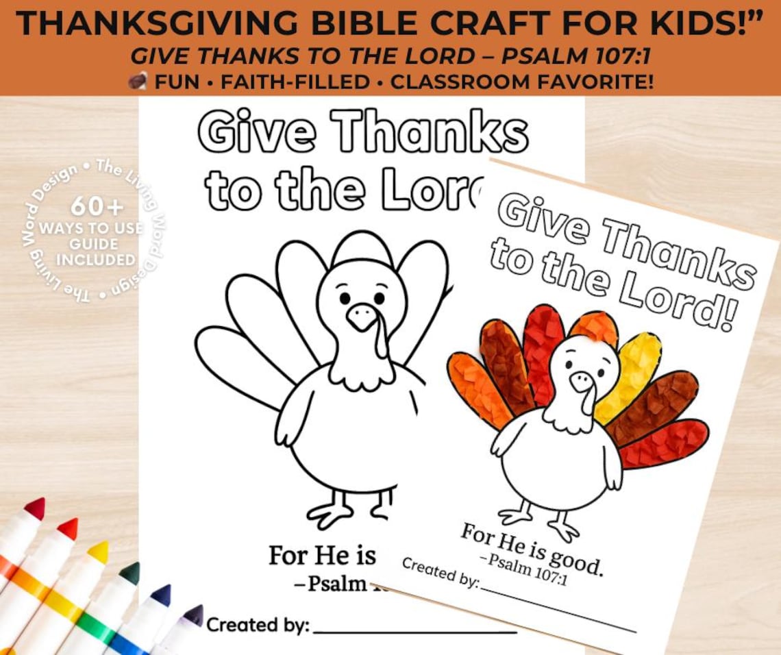 Give Thanks to the Lord” Turkey Craft for Kids – Psalm 107:1 Bible ...
