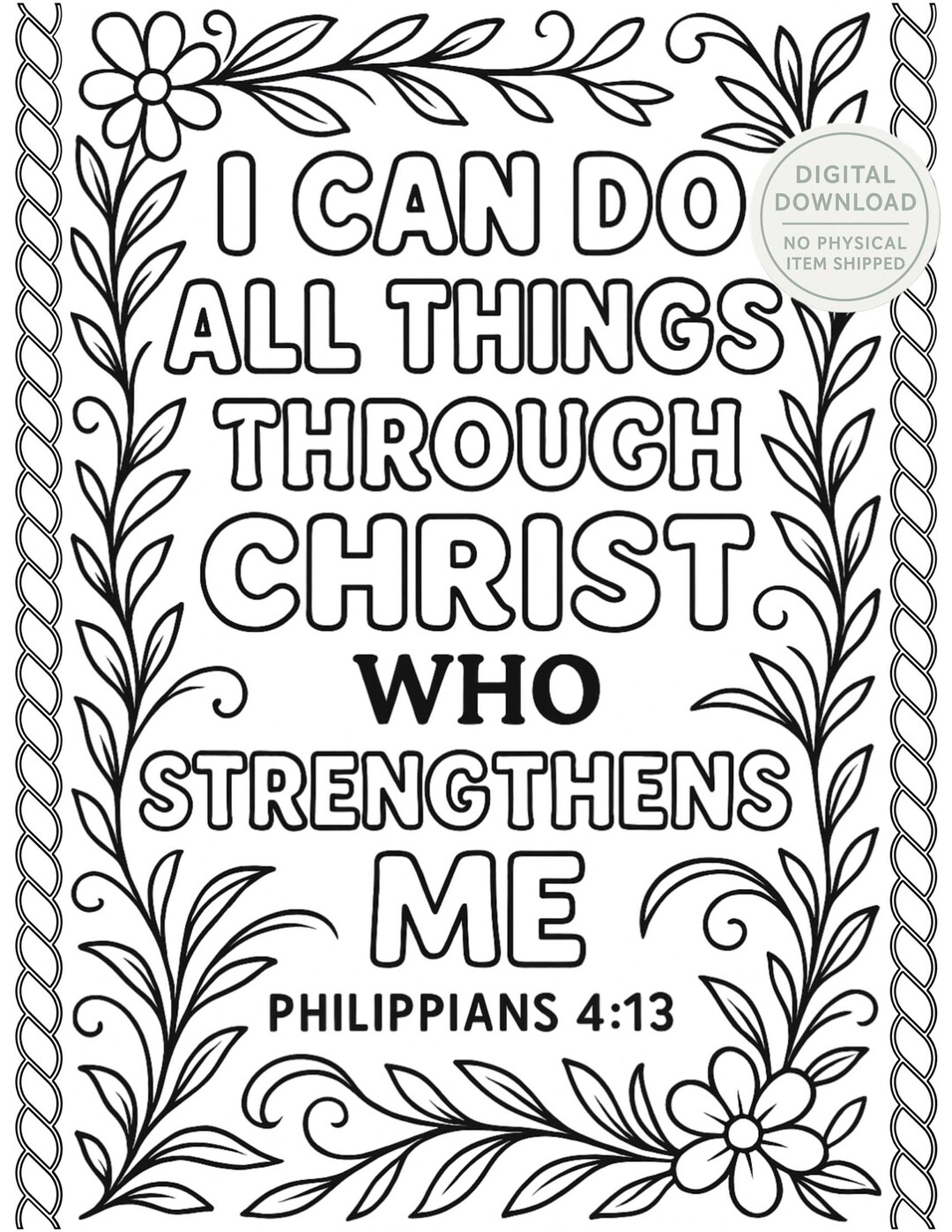 Philippians 4:13 Coloring Page – Christian Bible Verse (digital ...