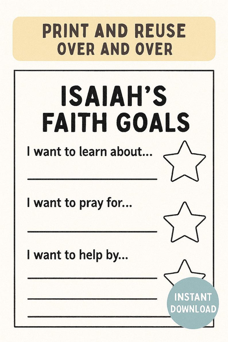 My Faith Goals Printable Worksheet | Personalized Name | Christian Goal ...