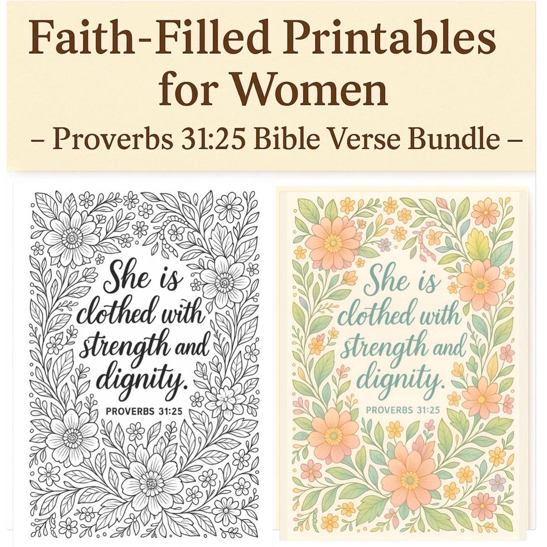 Proverbs 31:25 Bible Verse Coloring Page Bundle – Printable Scripture ...