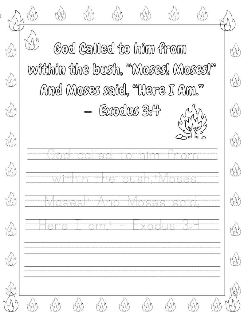 Moses and the Burning Bush Bible Lesson: Coloring Page, Dot Marker ...