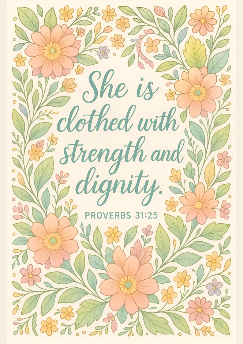 Proverbs 31:25 Bible Verse Coloring Page Bundle – Printable Scripture ...