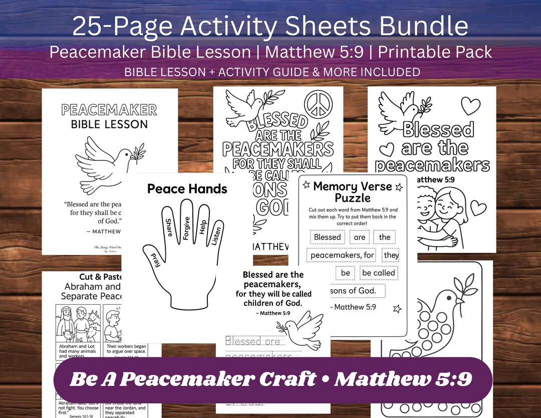 Peacemaker Coloring and Bible Lesson Activity Worksheet Bundle: Tracing ...