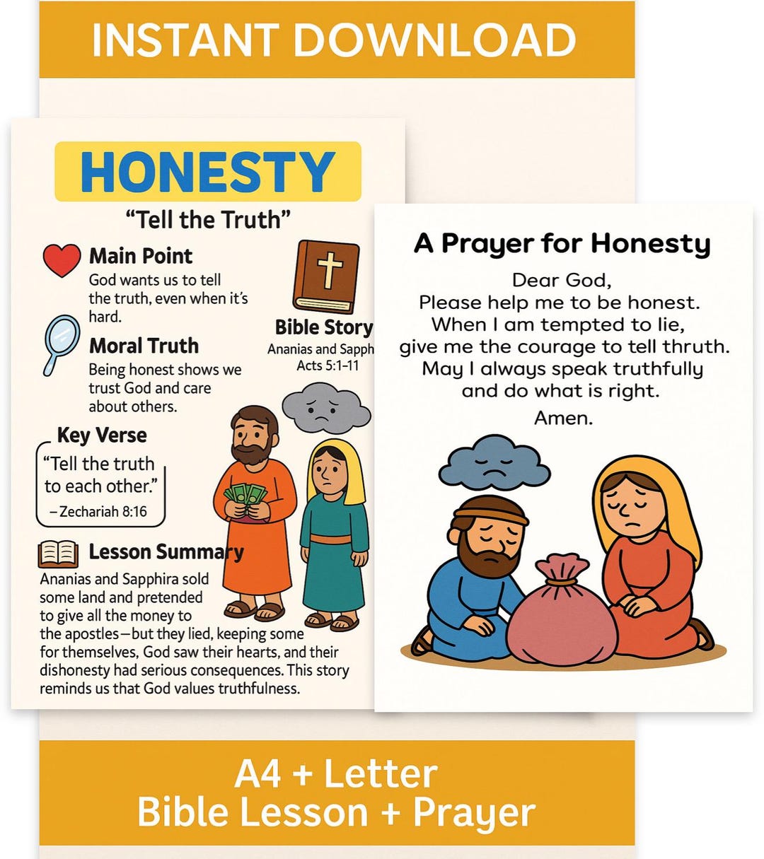 Honesty Bible Lesson & Prayer Poster for Kids | Christian Printable ...