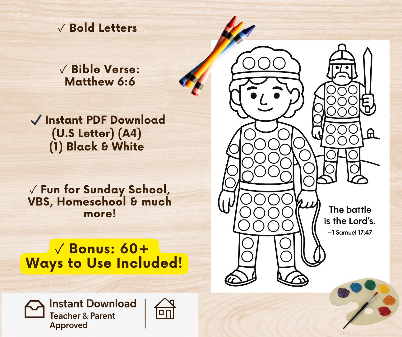 David and Goliath Dot Marker Coloring Page: Bible Verse Activity (PDF ...