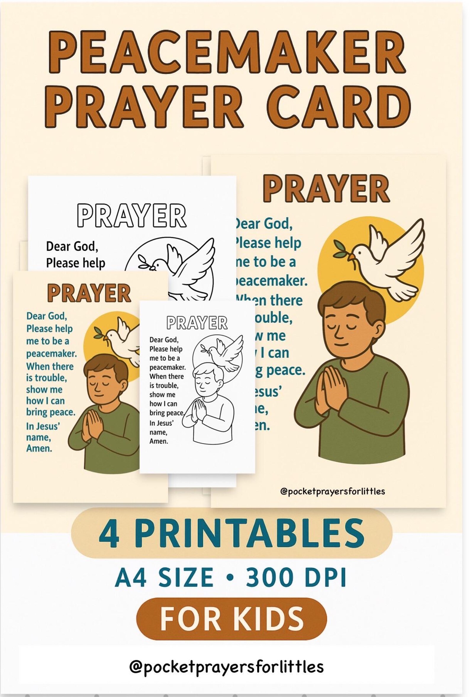 Peacemaker Prayer Card Printable for Kids – 4 A4 Printables, Bible ...