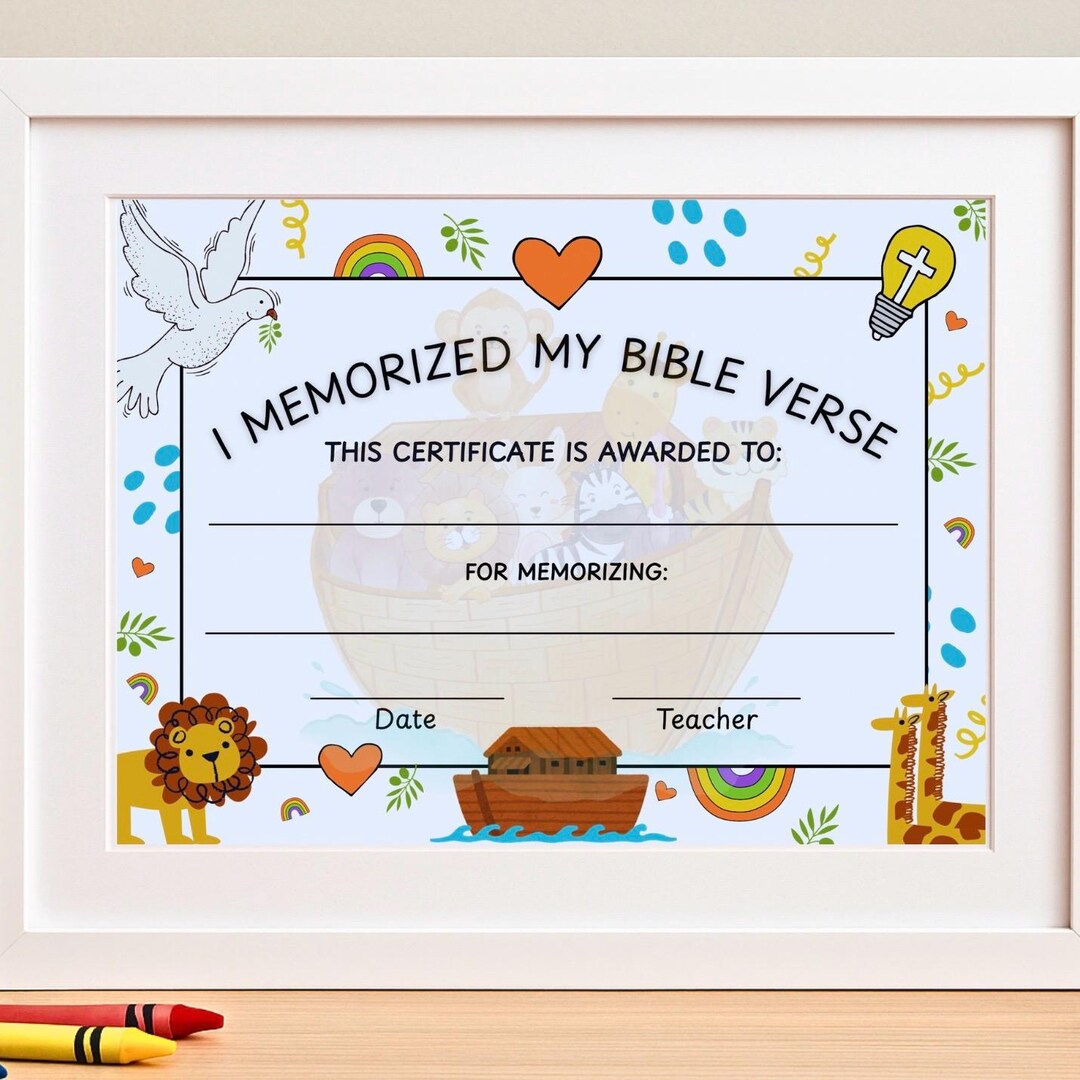 Bible Verse Certificate | Noah's Ark Christian Kids Reward (PDF) - Etsy