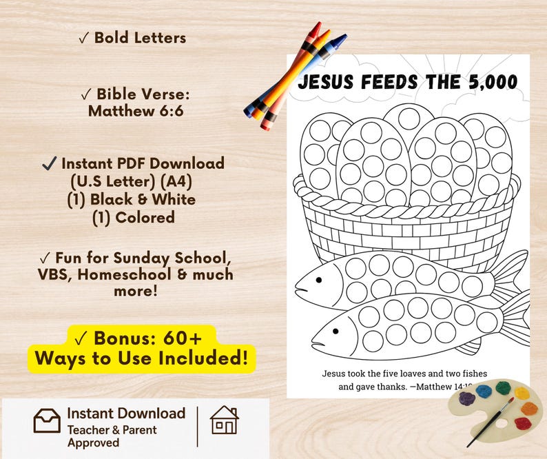 Jesus Feeds 5000 Do-a-dot Printable, Sunday School Activity (PDF) - Etsy