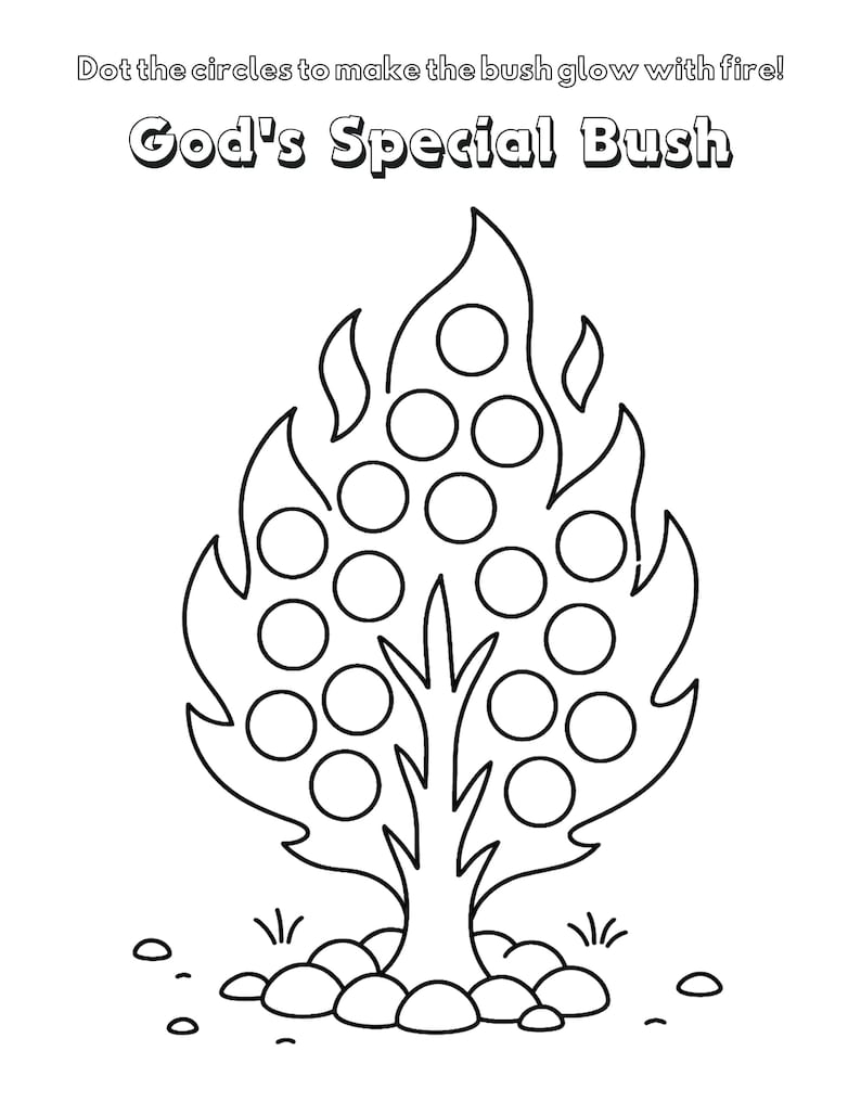 Moses and the Burning Bush Bible Lesson: Coloring Page, Dot Marker ...