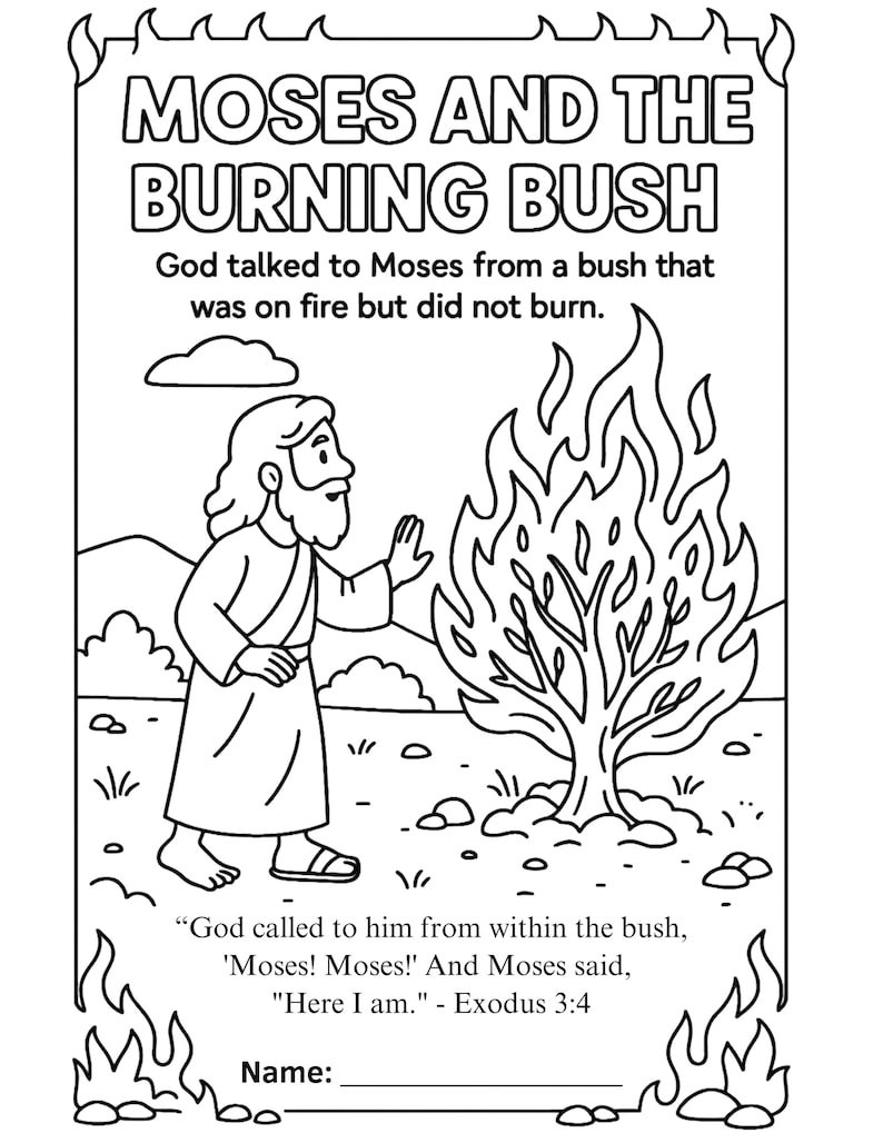 Moses and the Burning Bush Bible Lesson: Coloring Page, Dot Marker ...