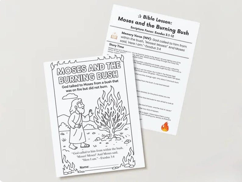 Moses and the Burning Bush Bible Lesson: Coloring Page, Dot Marker ...