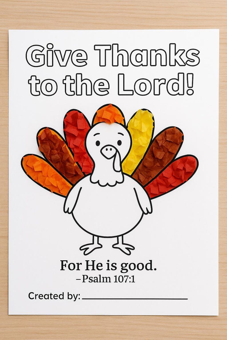 Give Thanks to the Lord” Turkey Craft for Kids – Psalm 107:1 Bible ...