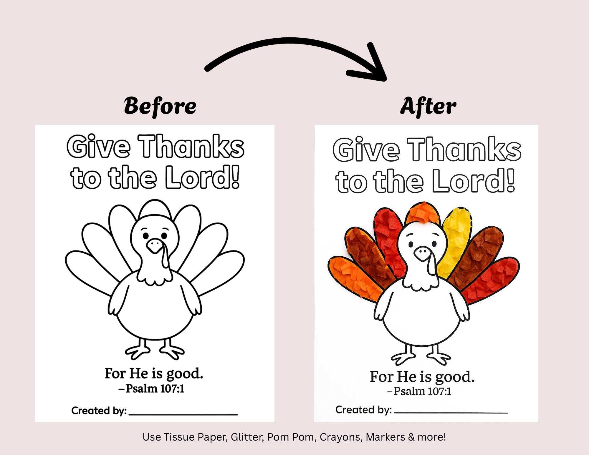 Give Thanks to the Lord” Turkey Craft for Kids – Psalm 107:1 Bible ...