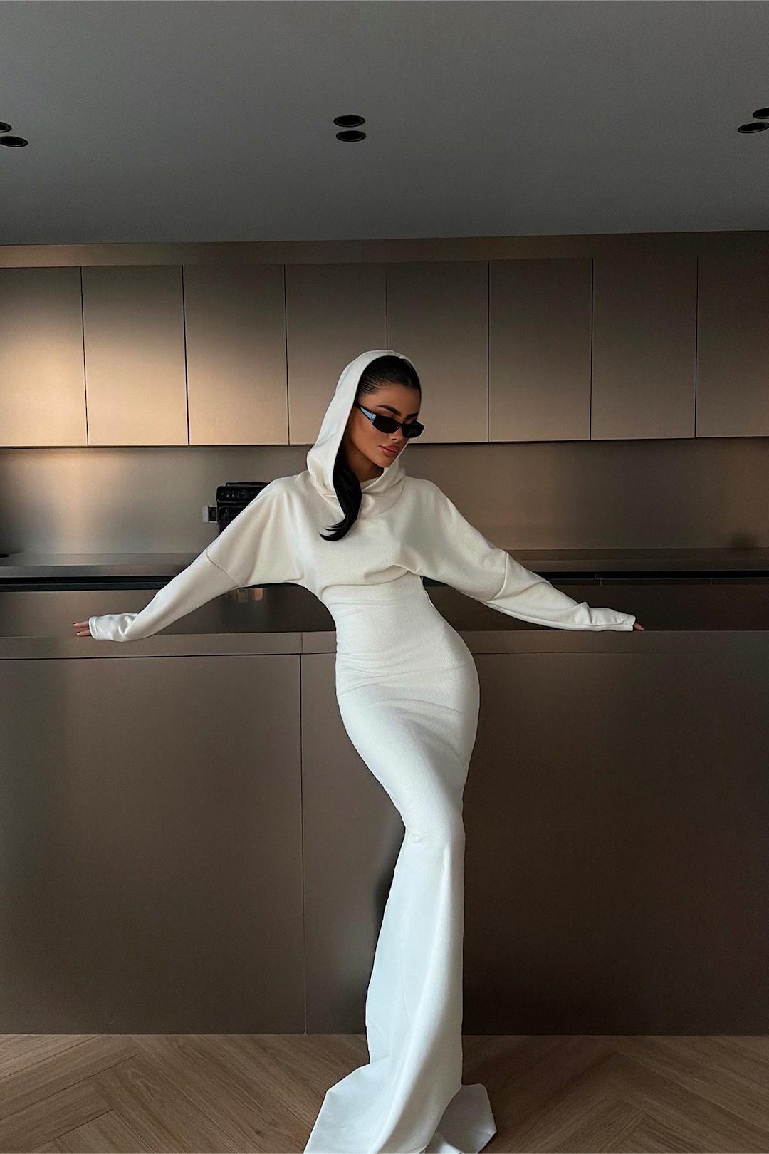 Hooded Maxi Dress: Long Arms Elegant Bohemian Gown, Cosplay Costume - Etsy
