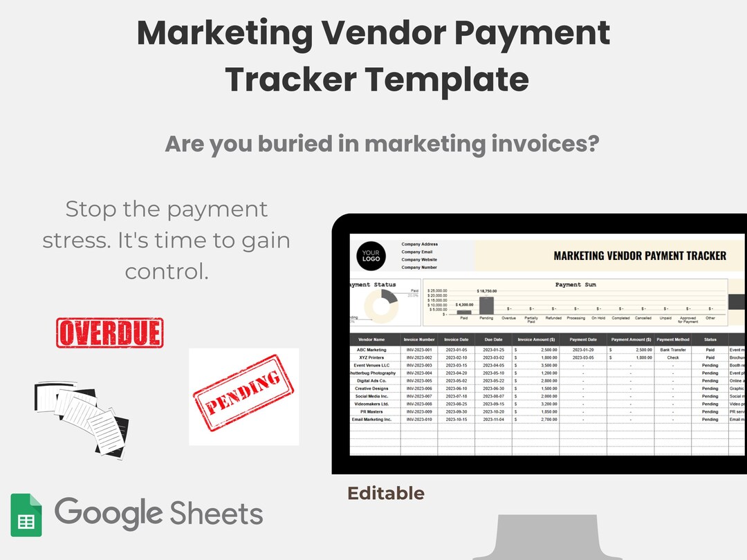 Marketing Vendor Payment Tracker: Google Sheets Invoice Log (digital ...