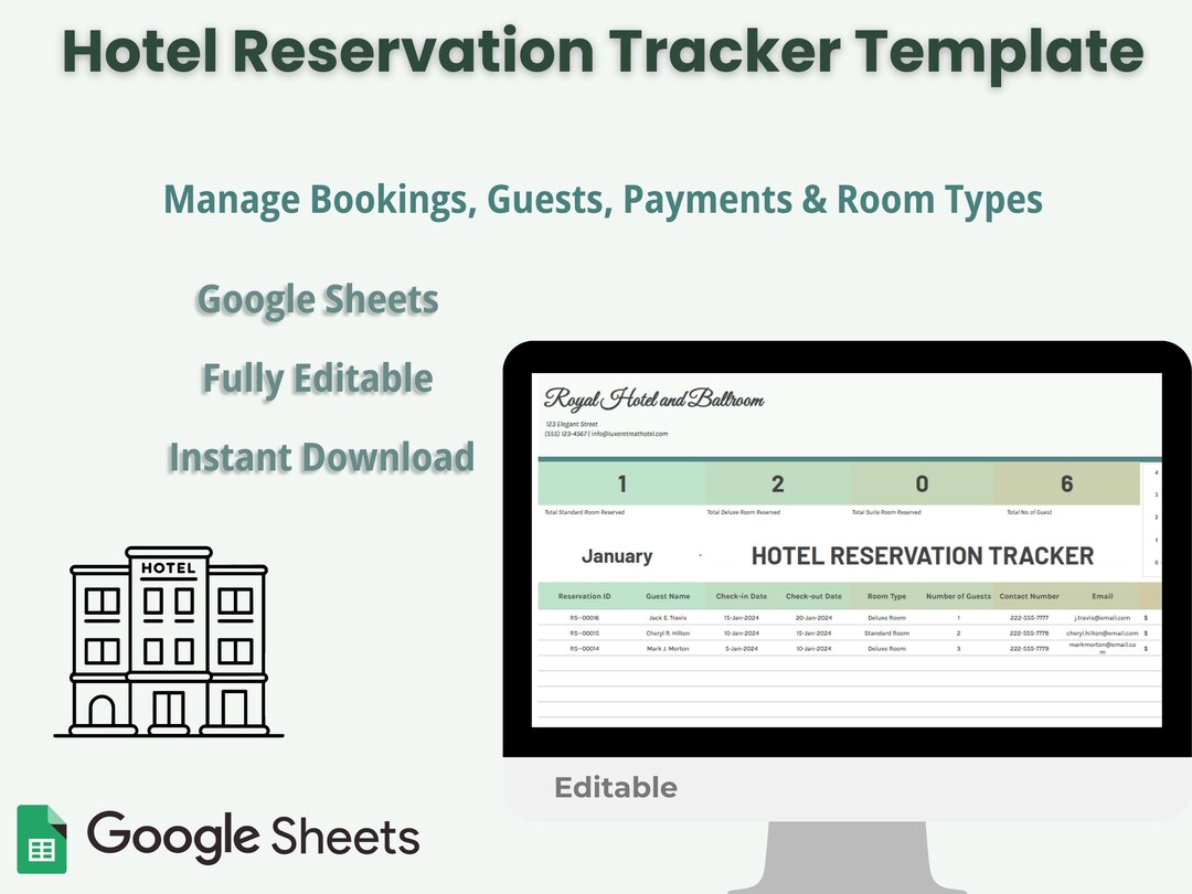 Hotel Reservation Tracker Template | Booking Management Google Sheets ...
