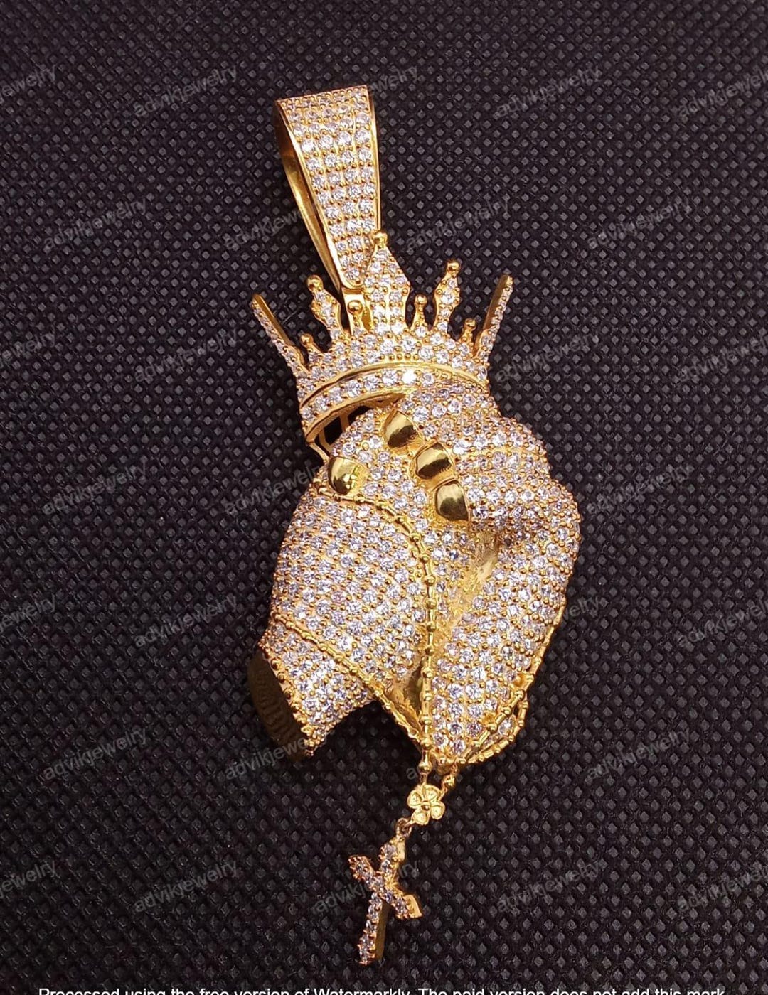 Cubic Zirconia Praying Hand Pendant: Sterling Silver Hip Hop Charm - Etsy