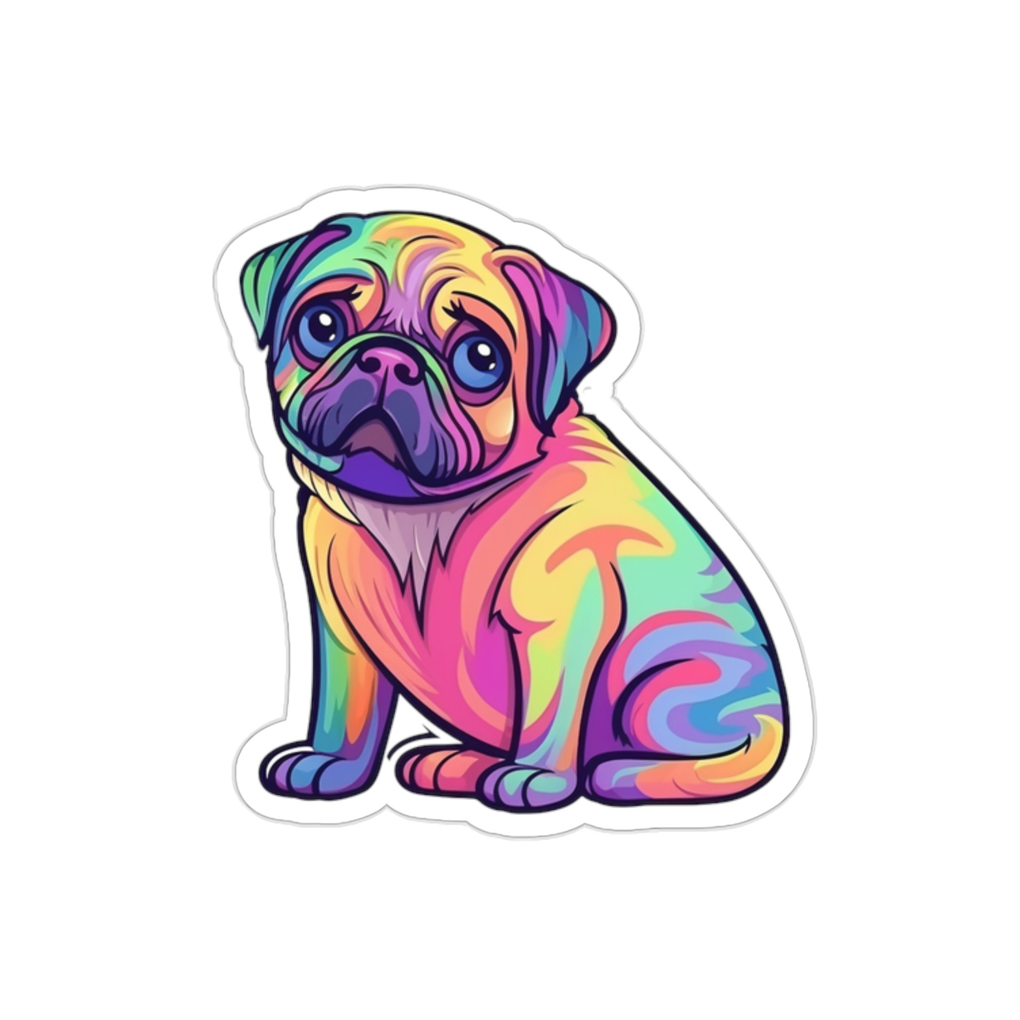 Neon Rainbow 90's Pups Pug Puppy Vinyl Sticker, Waterproof for Water ...
