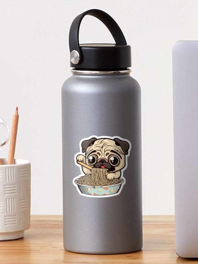 Pug Painting Vinyl Sticker, Waterproof for Water Bottles, Scrapbook ...