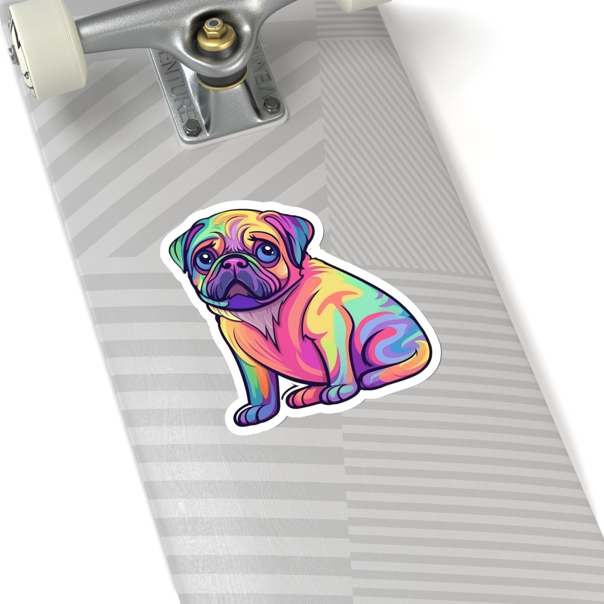 Neon Rainbow 90's Pups Pug Puppy Vinyl Sticker, Waterproof for Water ...