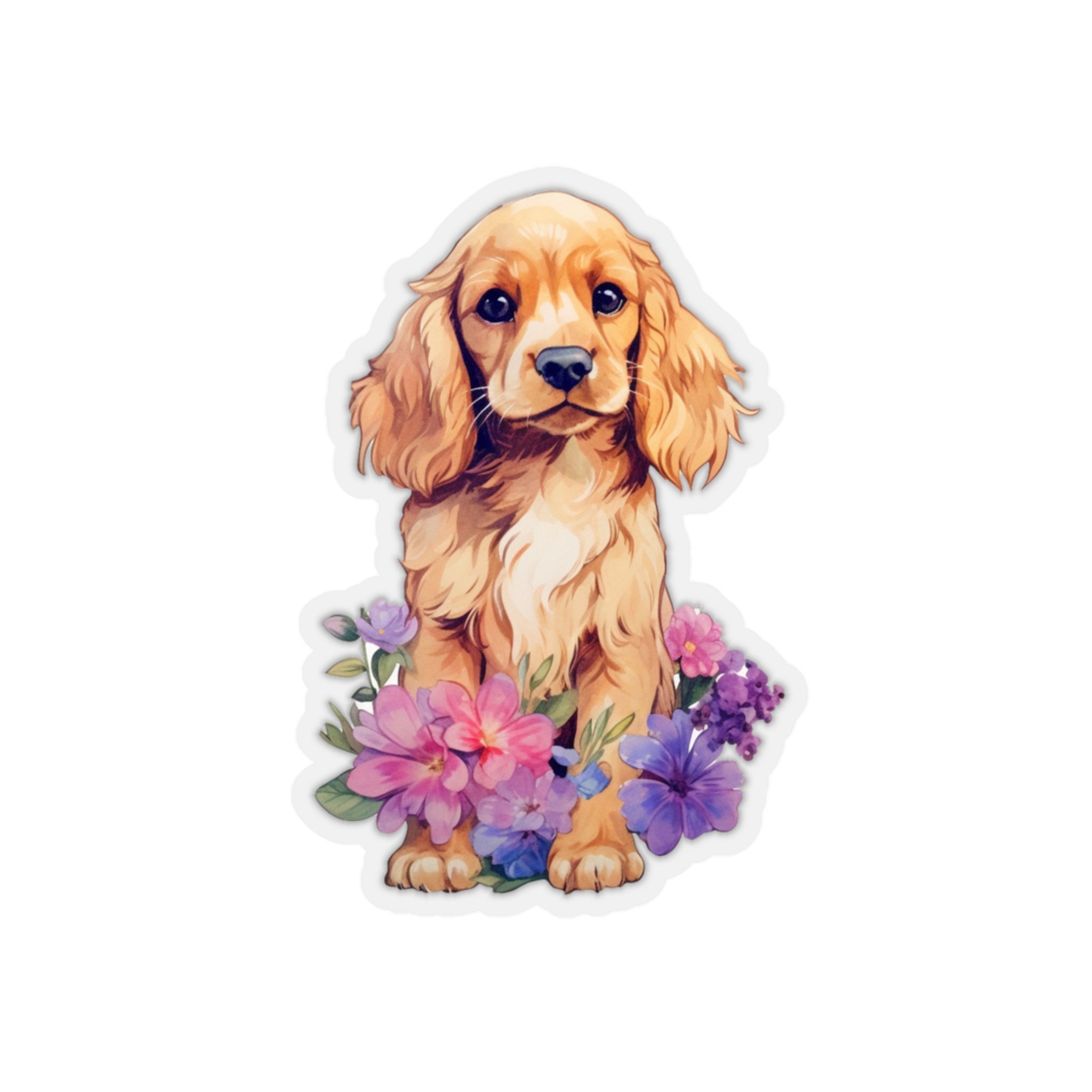 Floral Pups Cocker Spaniel Puppy Vinyl Sticker, Waterproof for Water ...