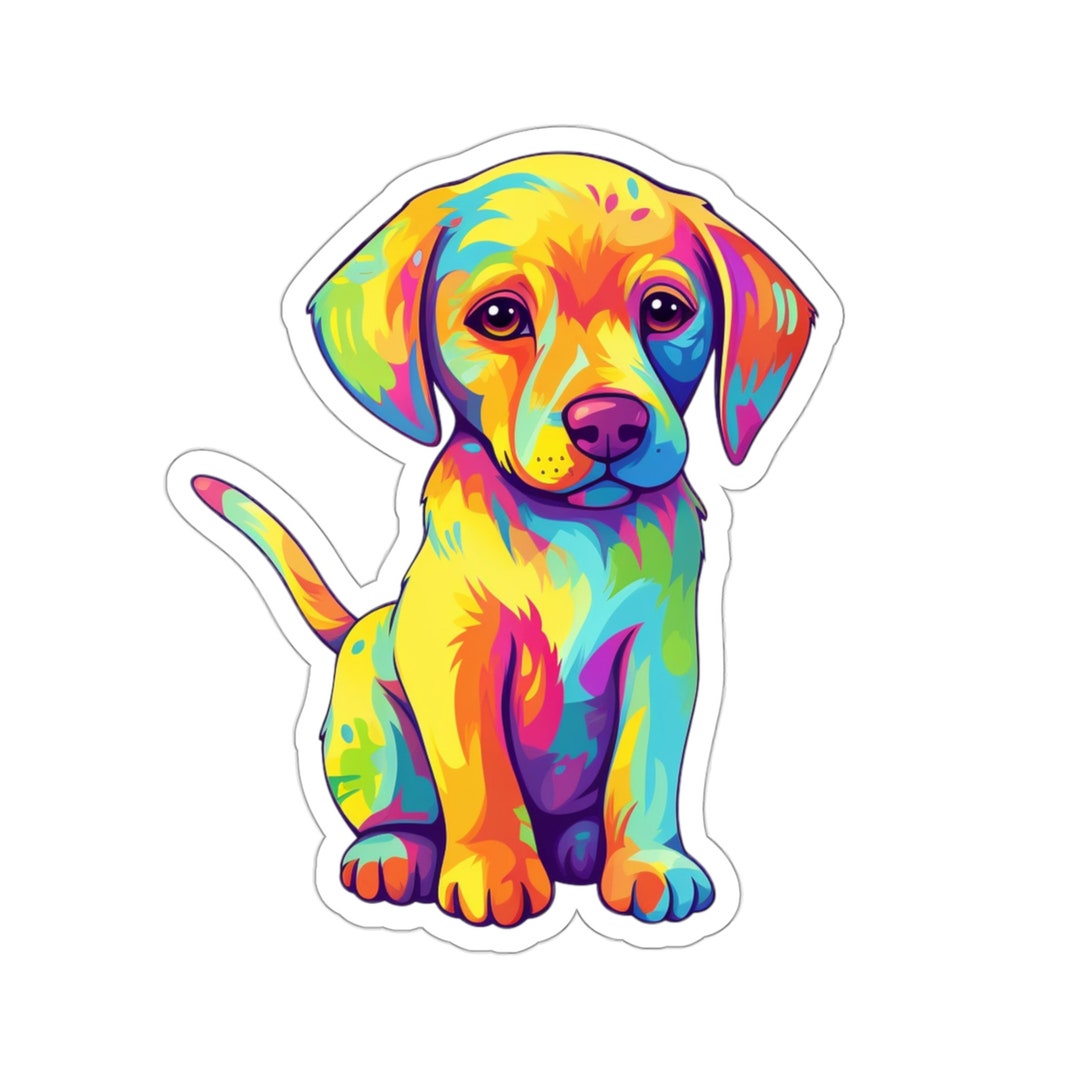 Neon Rainbow 90's Pups Labrador Retriever Puppy Vinyl Sticker ...