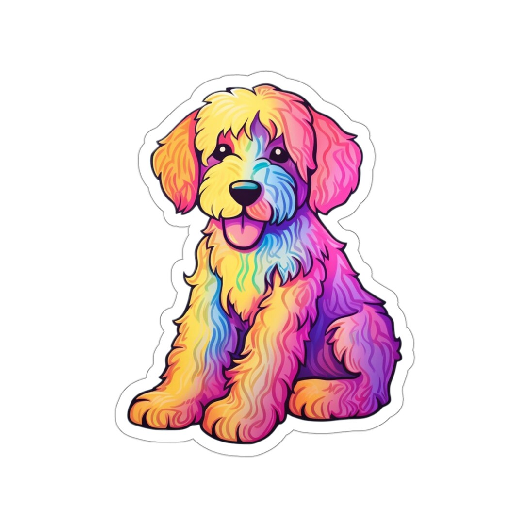Neon Rainbow 90's Pups Goldendoodle Puppy Vinyl Sticker, Waterproof for ...