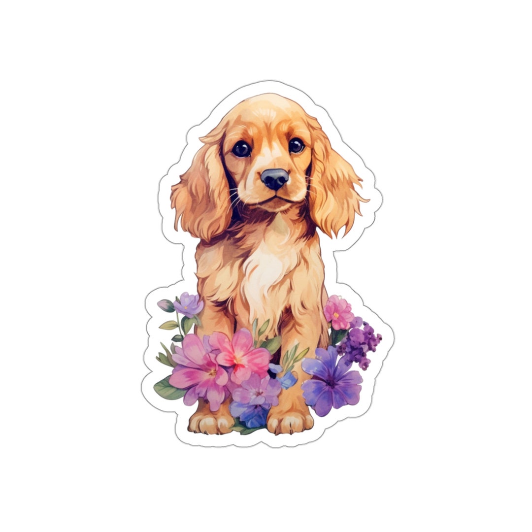 Floral Pups Cocker Spaniel Puppy Vinyl Sticker, Waterproof for Water ...