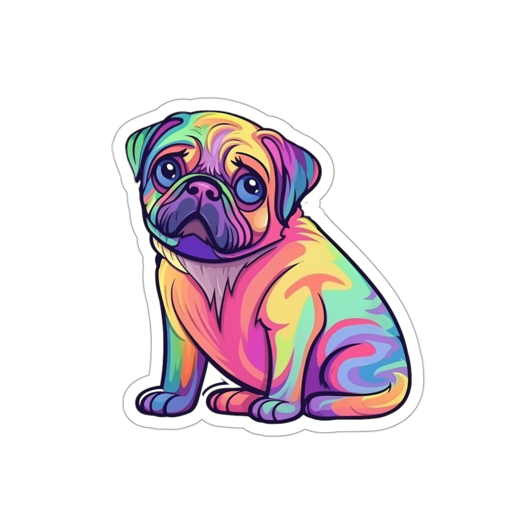 Neon Rainbow 90's Pups Pug Puppy Vinyl Sticker, Waterproof for Water ...