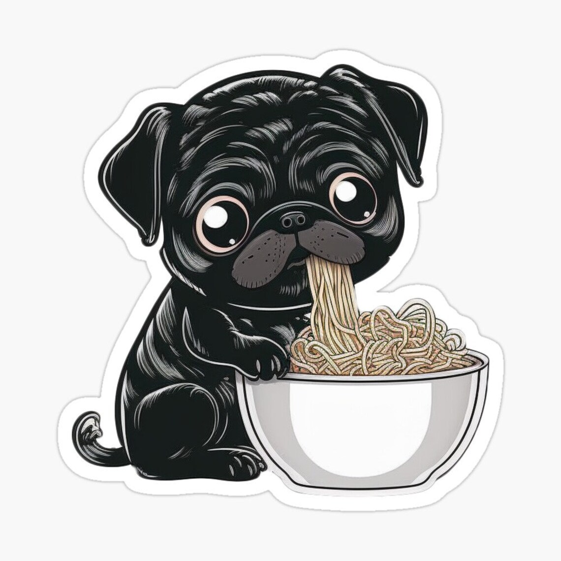 Black Pug Painting Vinyl Sticker, Waterproof for Water Bottles ...