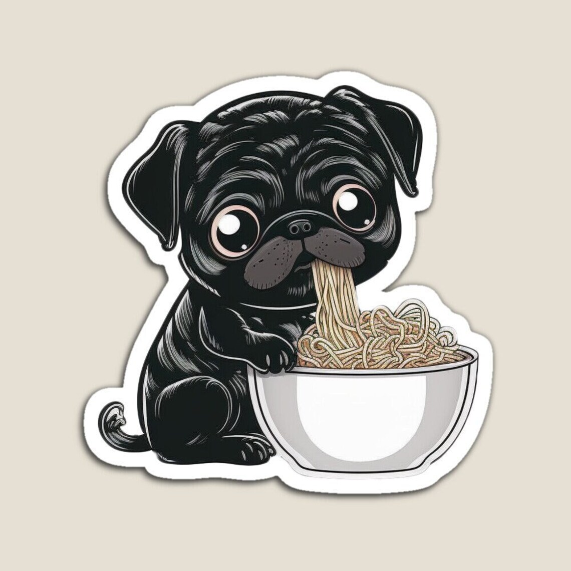 Black Pug Painting Vinyl Sticker, Waterproof for Water Bottles ...