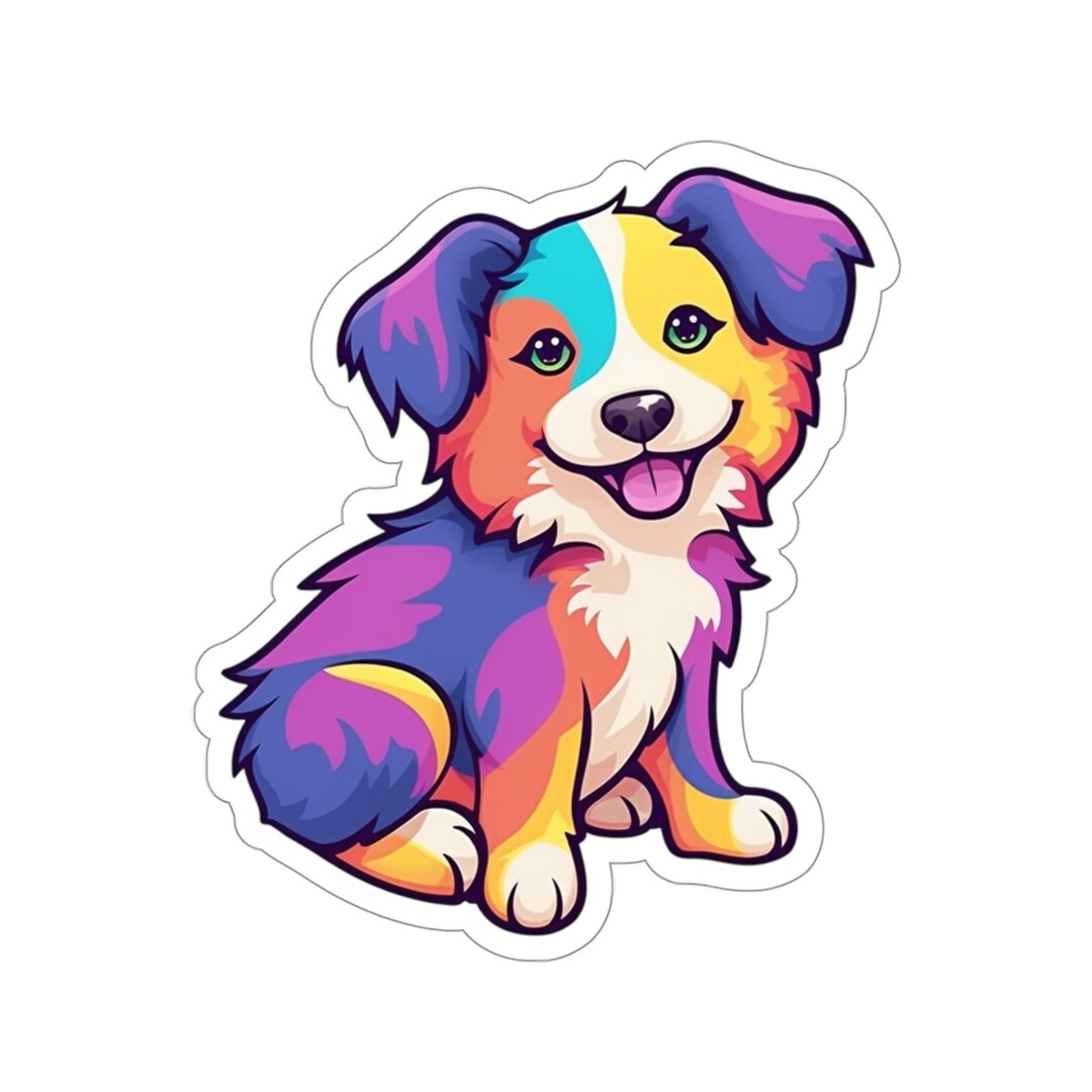 Neon Rainbow 90's Pups Border Collie Puppy Vinyl Sticker, Waterproof ...