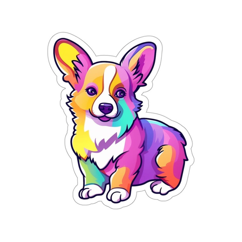 Neon Rainbow 90's Pups Corgi Puppy Vinyl Sticker, Waterproof for Water ...
