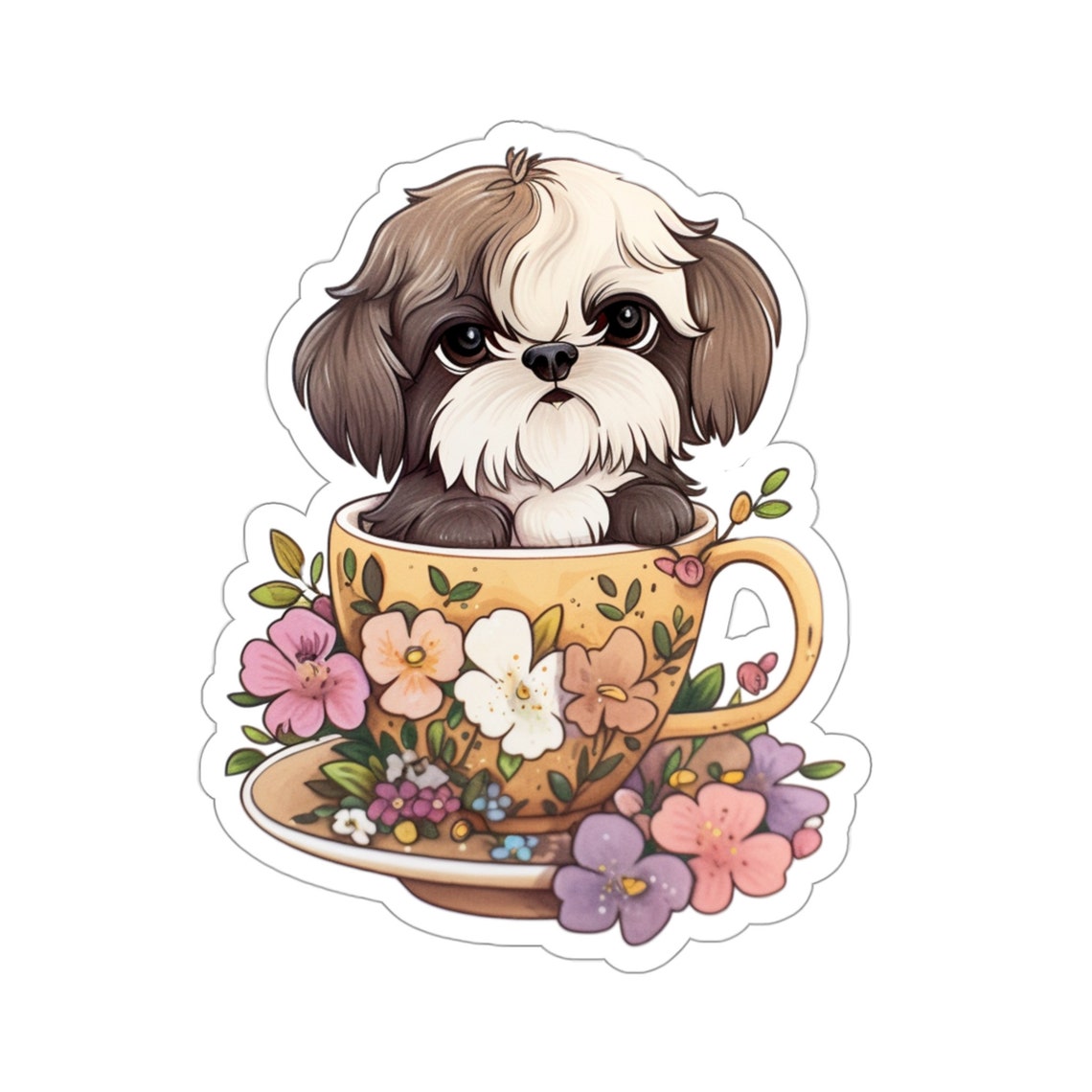 Pup Cups Shih Tzu Puppy Vinyl Sticker, Waterproof for Water Bottles ...