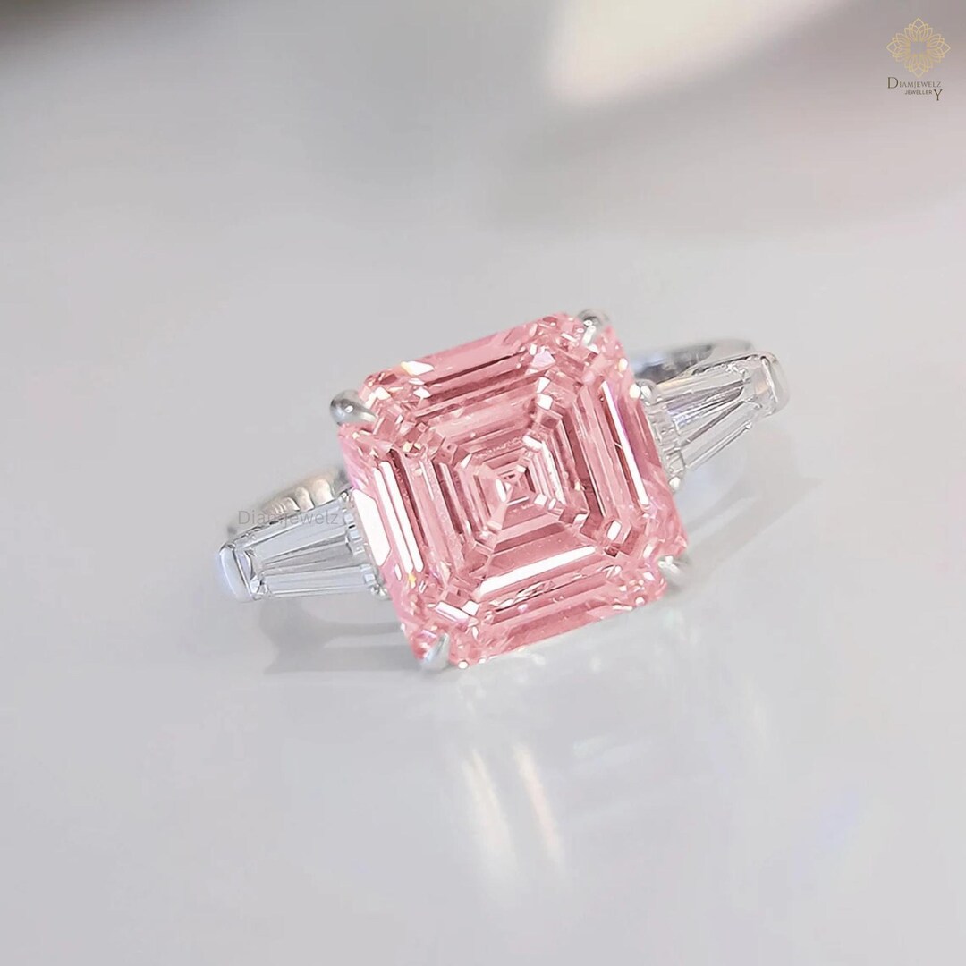 5CT Asscher Cut Pink Lab Grown Diamond Engagement Ring, 14k Gold - Etsy
