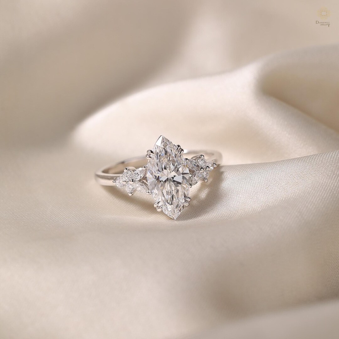 2 CT Vintage Marquise Cut Lab Grown Diamond Engagement Ring,gold ...