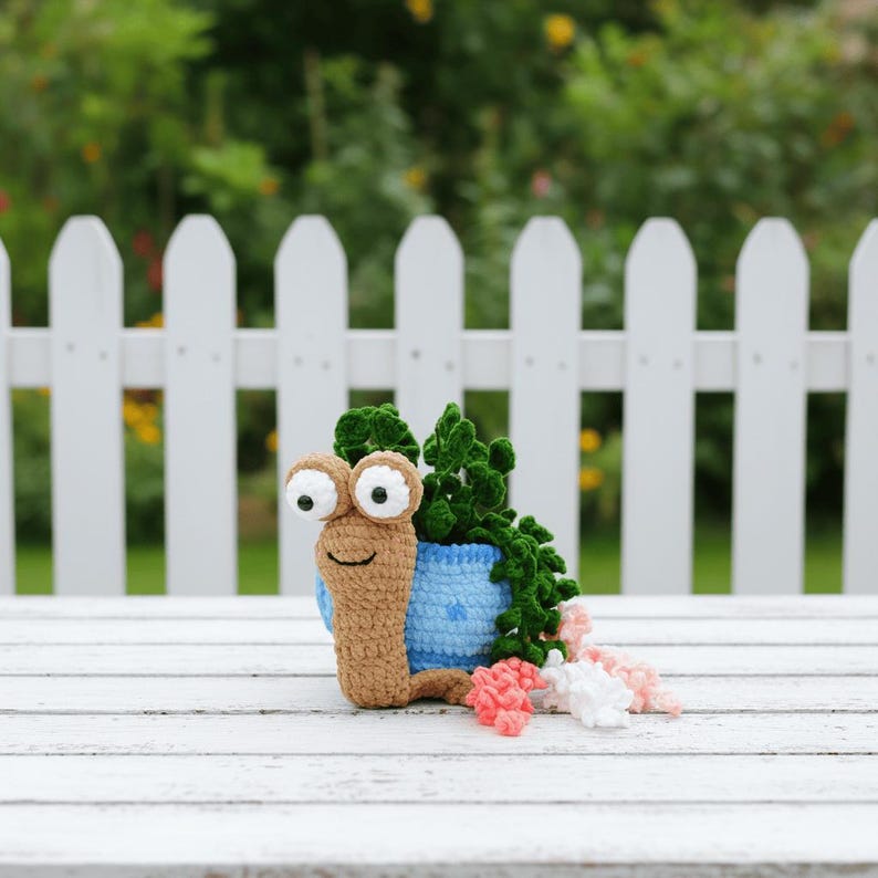 Snail Flower Pot Crochet Pattern - Amigurumi Snail PDF, Cute Plant Pot ...