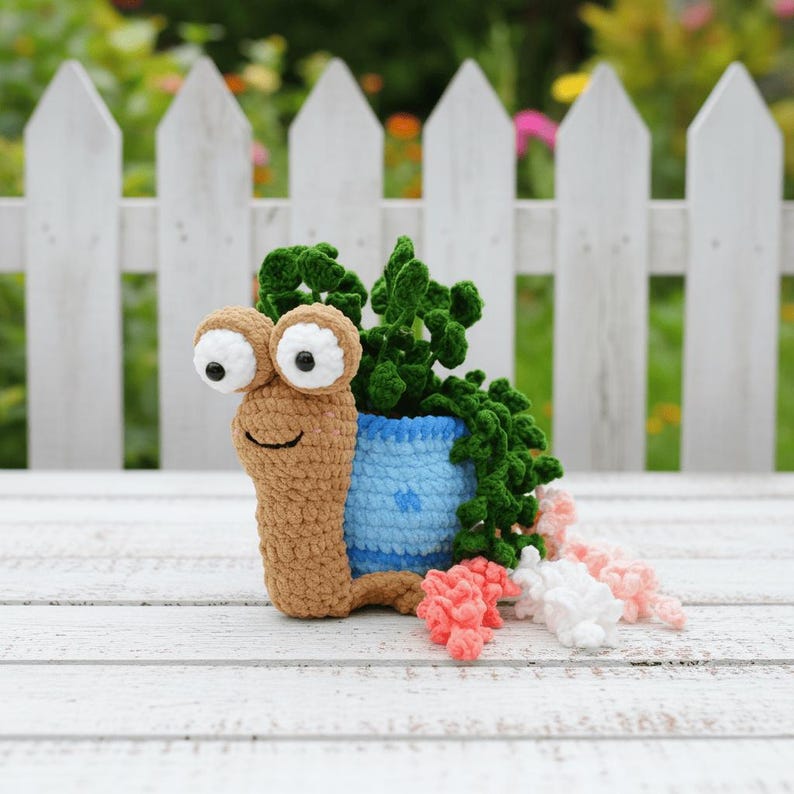 Snail Flower Pot Crochet Pattern - Amigurumi Snail PDF, Cute Plant Pot ...