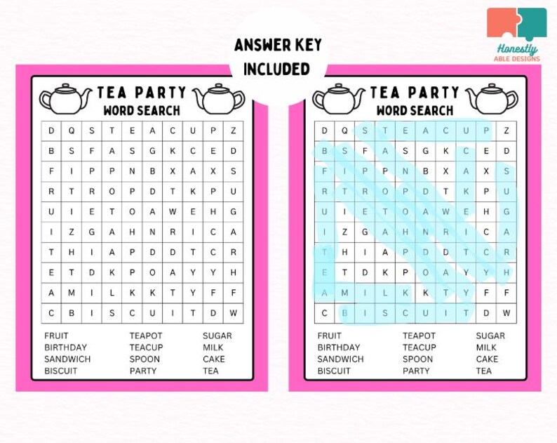 Tea Party Word Search | Princess Tea Printable | Kids Birthday Game ...