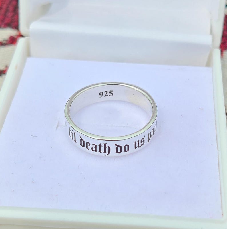 Gothic 'till Death Do Us Part' 925 Sterling Silver Wedding Band, Silver ...