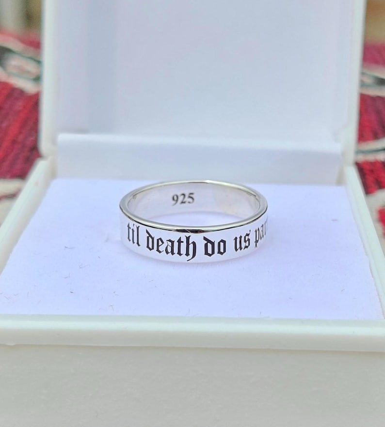 Gothic 'till Death Do Us Part' 925 Sterling Silver Wedding Band, Silver ...