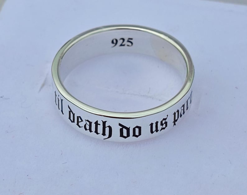 Gothic 'till Death Do Us Part' 925 Sterling Silver Wedding Band, Silver ...
