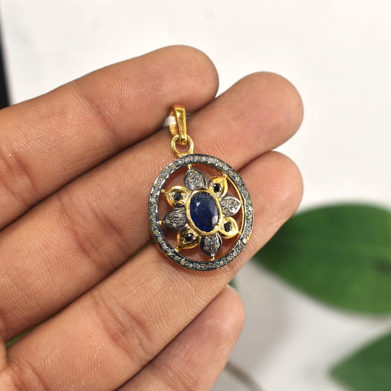 Blue Sapphire Polki Diamond Jewelry Set | 925 Sterling Silver Gold ...