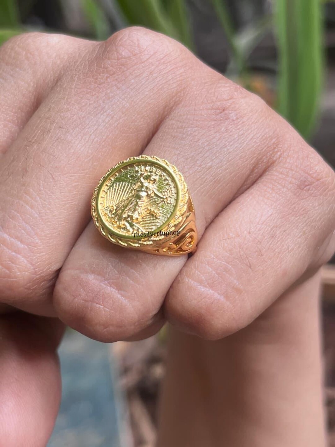 Vintage Handmade American Liberty Coin Wedding Ring: 14k Gold Plated ...