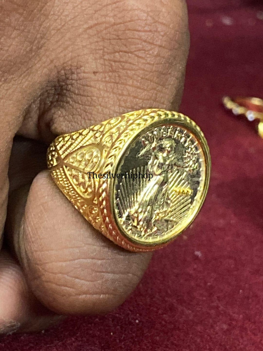 Vintage Handmade American Liberty Coin Wedding Men's Ring: 14k Gold ...