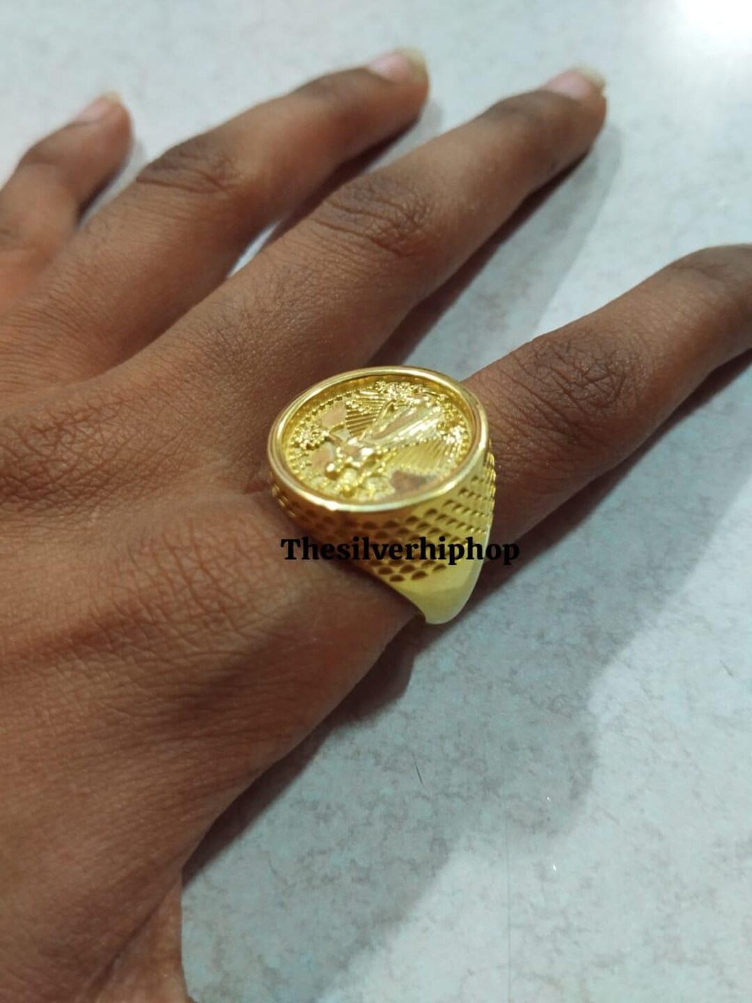 American Liberty Coin Ring: 14k Gold Plated Sterling Silver Band - Etsy