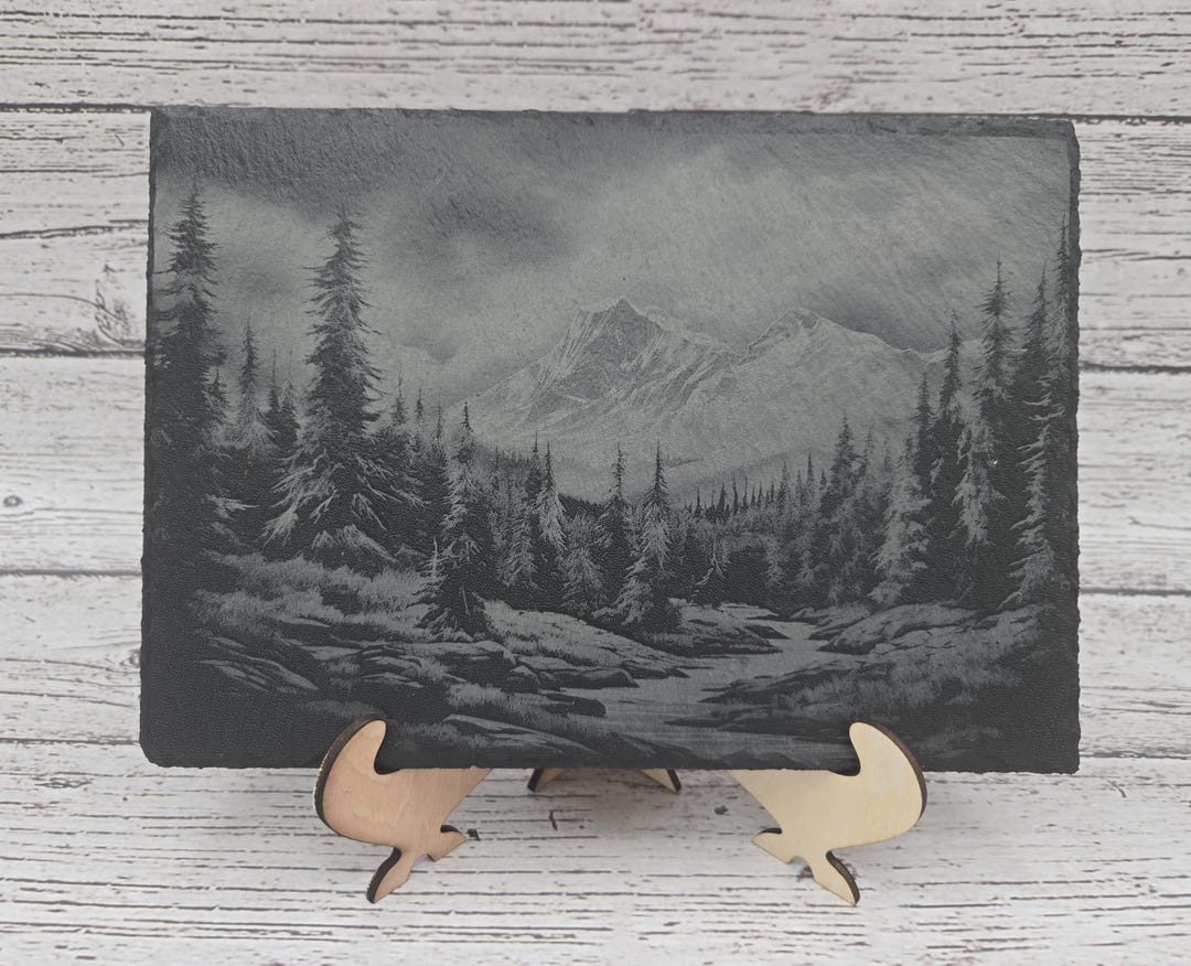 Laser Etched Mountain Scene Slate Tile - Etsy