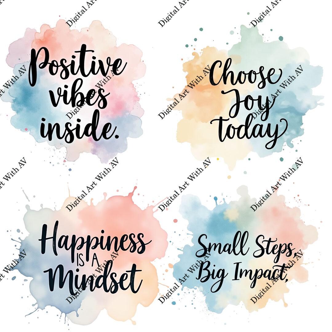 15 Positive Quotes Watercolor Clip Arts for Print High Quality Instant ...